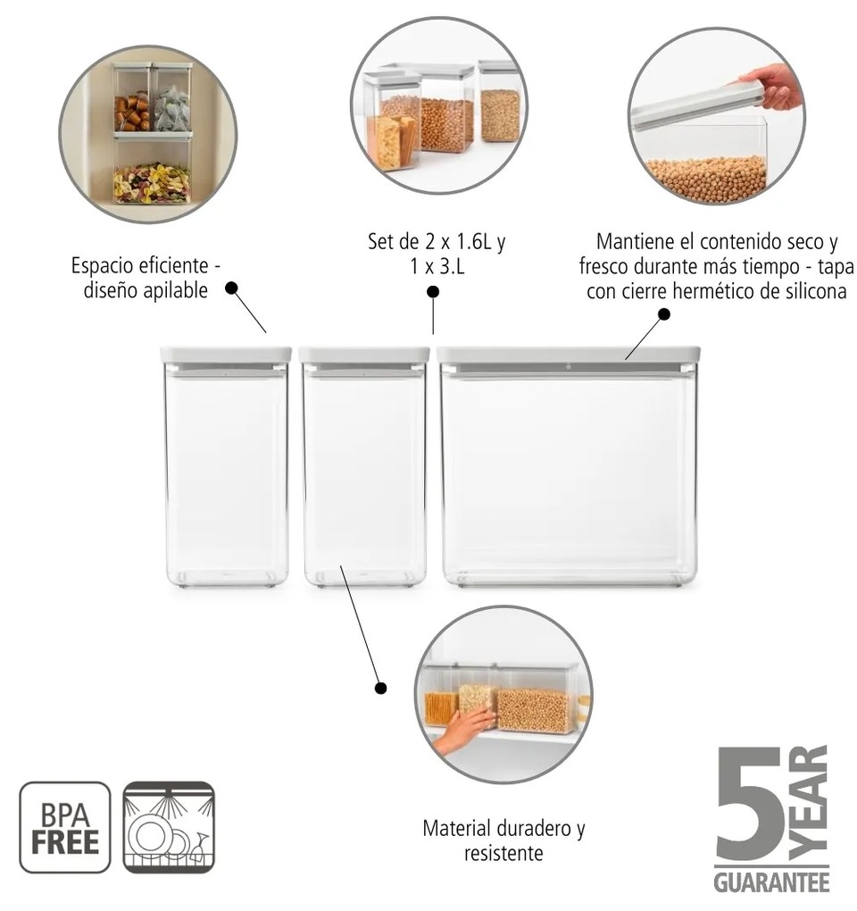 Brabantia Sada dóz Square 3ks světle šedá