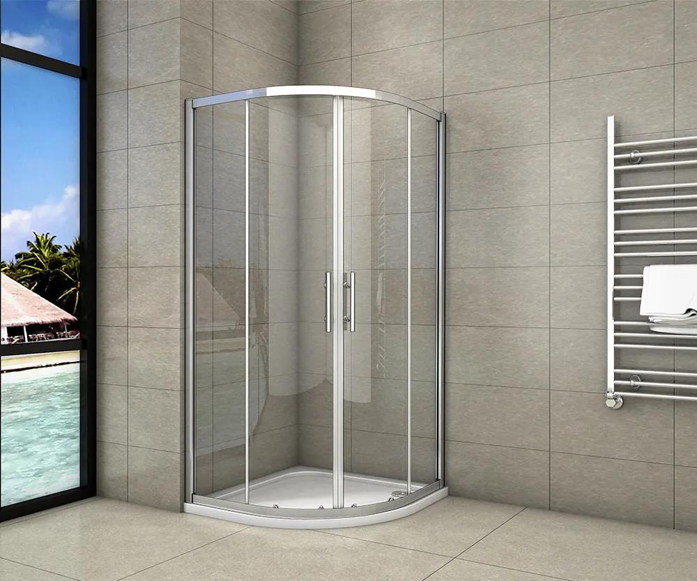 Čtvrtkruhový sprchový kout SYMPHONY S4 80 cm s dvoudílnými posuvnými dveřmi včetně sprchové vaničky z litého mramoru
