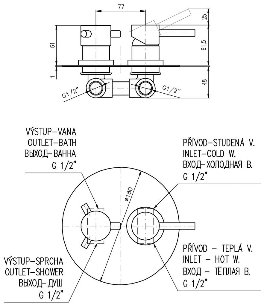 Slezák - RAV Vanová/sprchová baterie 2-cestná s podomítkovým tělesem SEINA - , Zlatá lesk