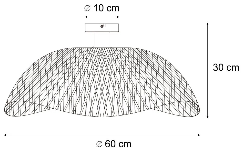 Stropní svítidlo v art deco stylu, černé s přírodním bambusovým stínítkem 60 cm - Alka