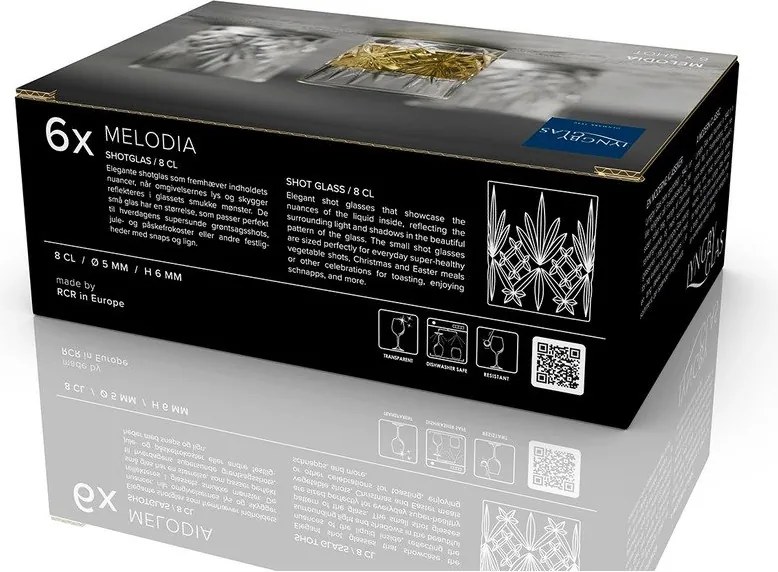 Křišťálové sklenice v sadě 6 ks na panáky 80 ml Melodia – Lyngby Glas