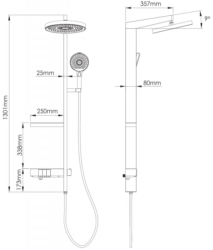 Mexen Dizzy, sprchová sada s ruční a dešťovou hlavicí, bílá, 78104-20
