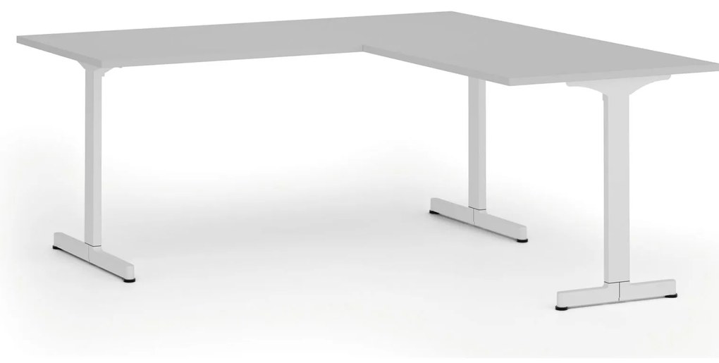 Rohový kancelářský stůl PRIMO BETA L, 180x180 cm, L/P, bílá podnož, šedá