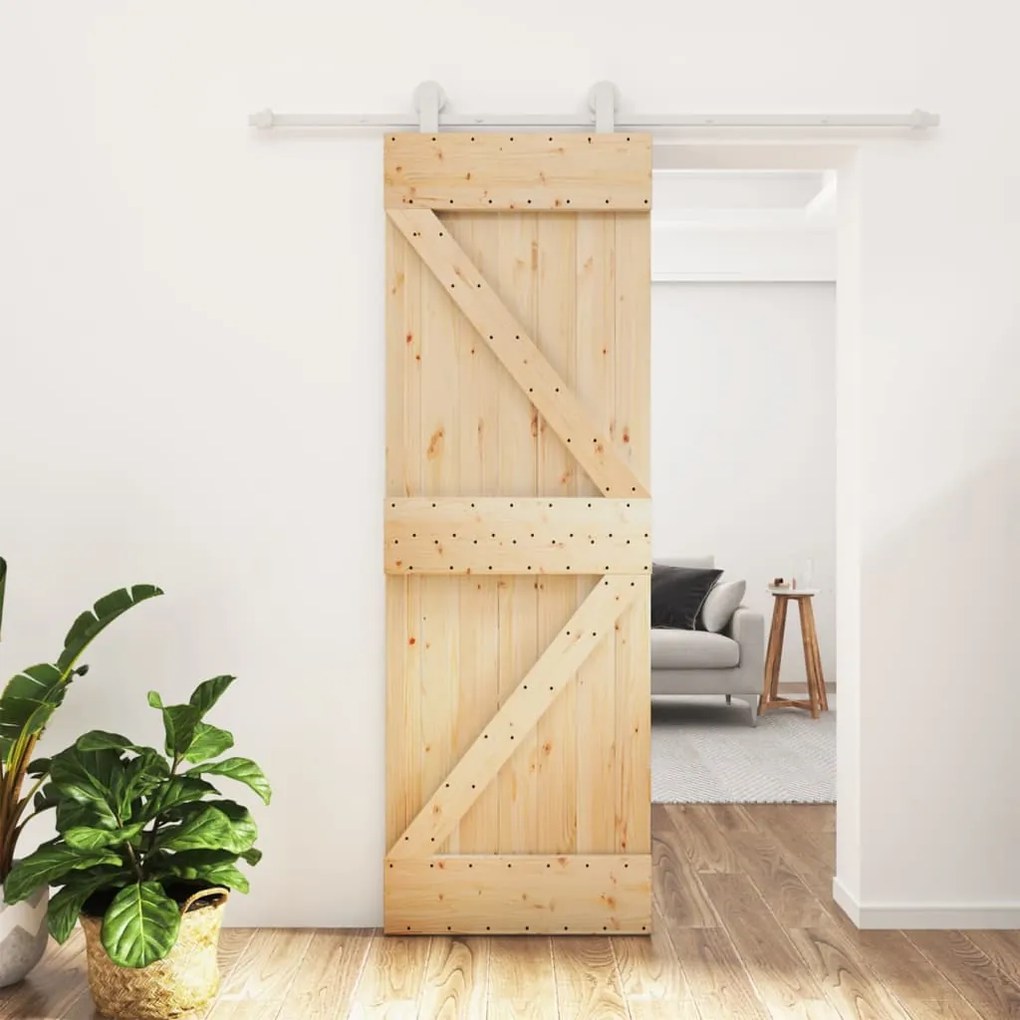 Posuvné Dveře S Kováním 70 X 210 Cm Masivní Borové Dřevo
