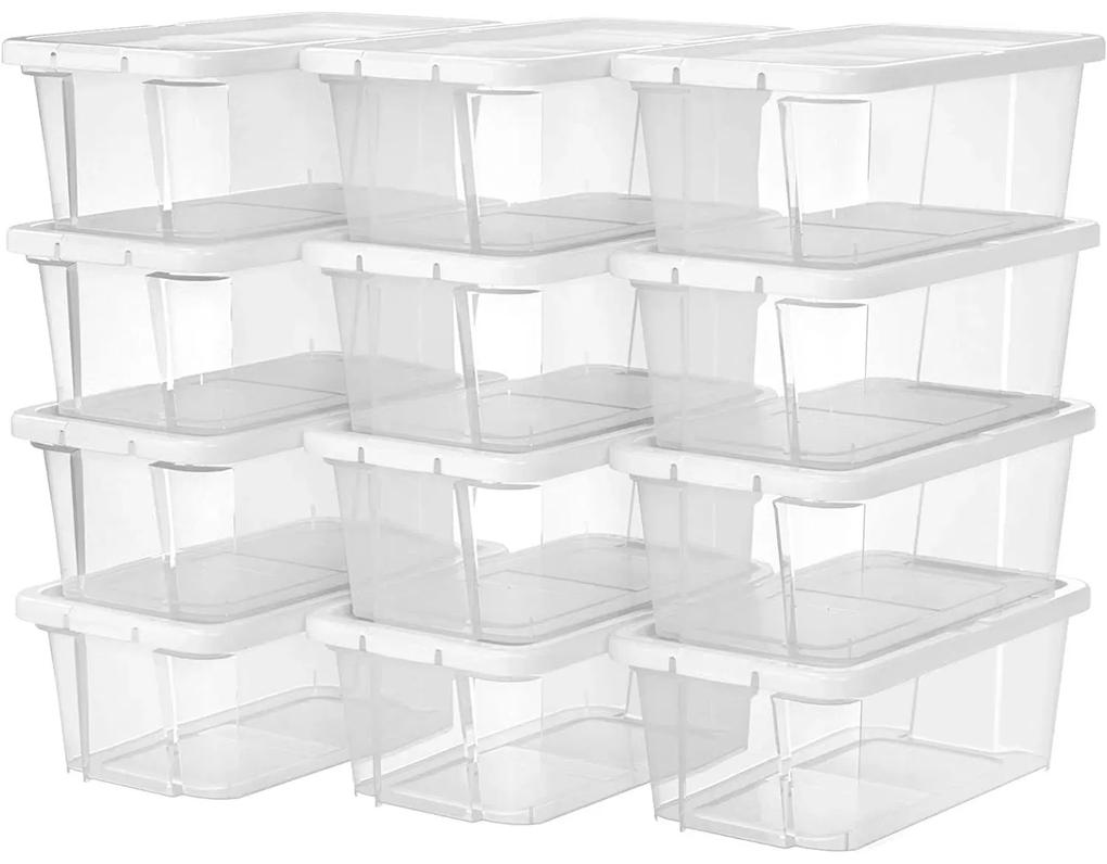12 úložných boxů, plastový box na boty pro velikost bot max. 41, transparentní