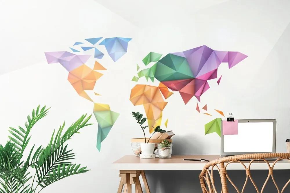 Tapeta barevná mapa světa ve stylu origami - 450x300 cm