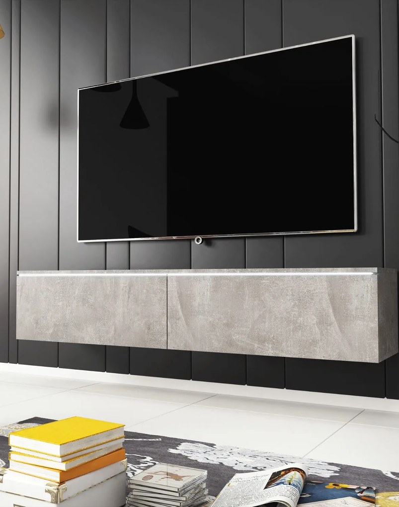 TV stolek LED 140 cm závěsný nebo stojící beton Lowboard D