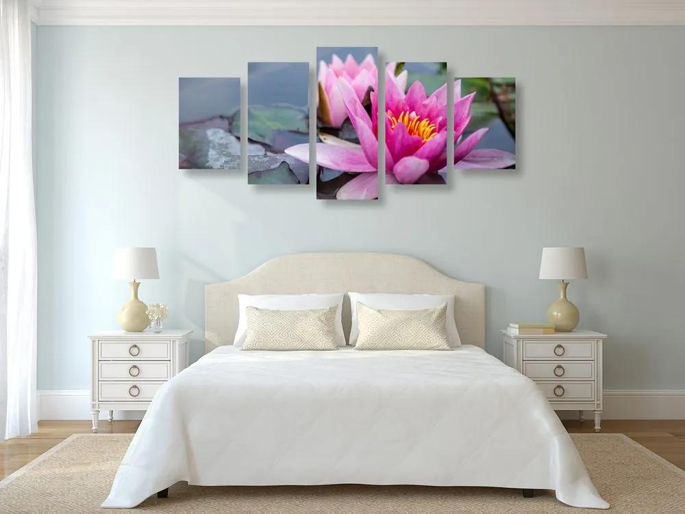 5-dílný obraz růžový lotosový květ Varianta: 200x100