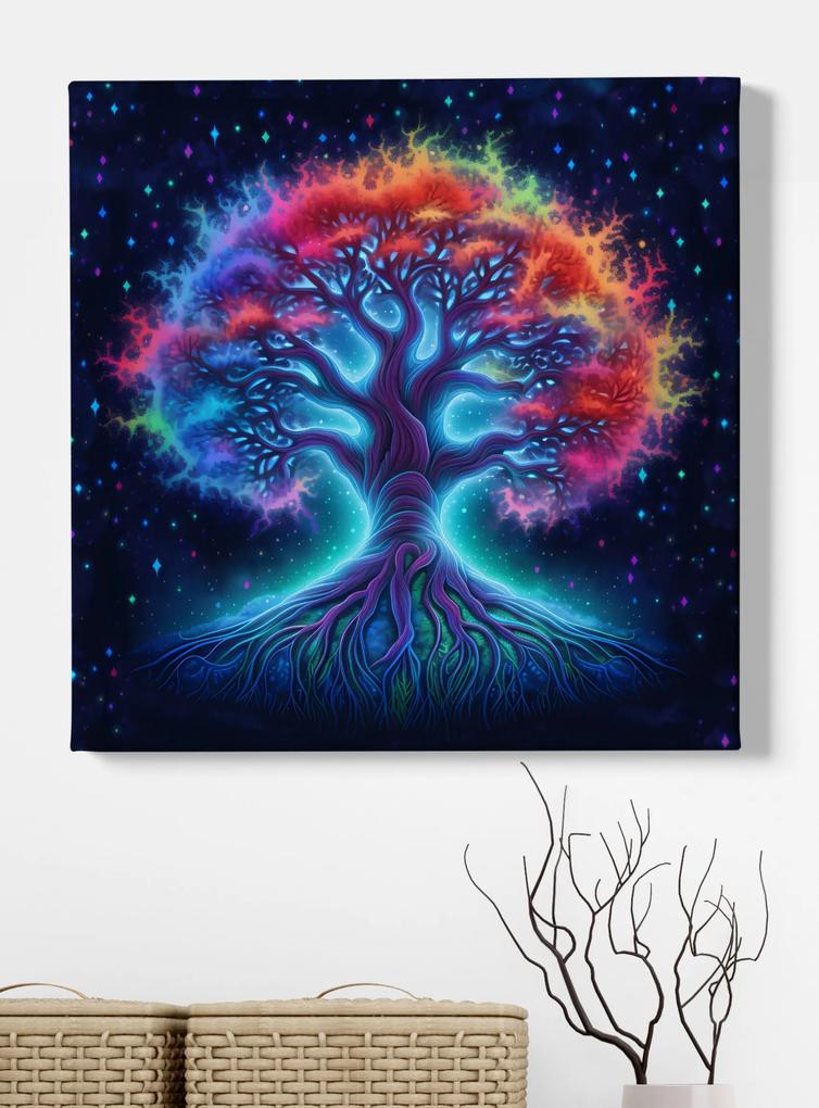 Obraz na plátně - Strom života neon universe FeelHappy.cz Velikost obrazu: 100 x 100 cm