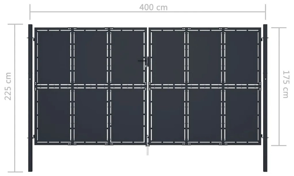 vidaXL Marketos Zahradní brána ocelová 400 x 175 cm antracitová