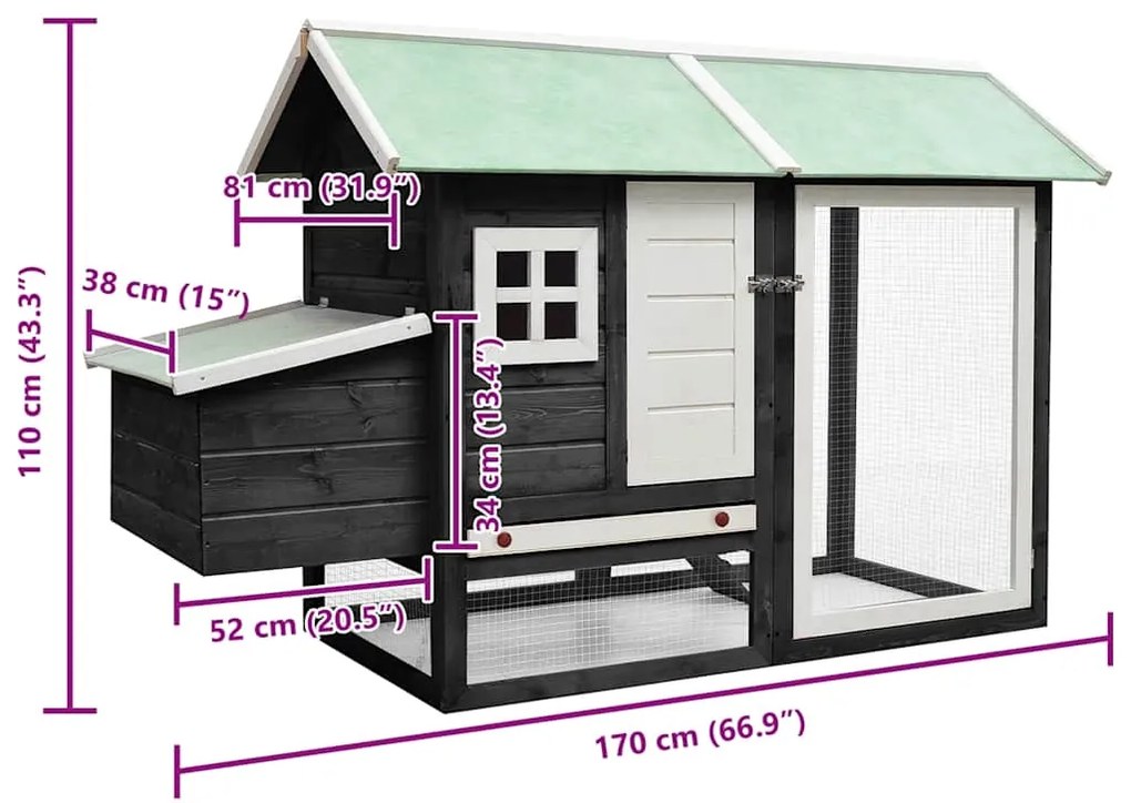 vidaXL Marketos Klec pro kuřata šedá 170 x 81 x 110 cm masivní borovice a jedle