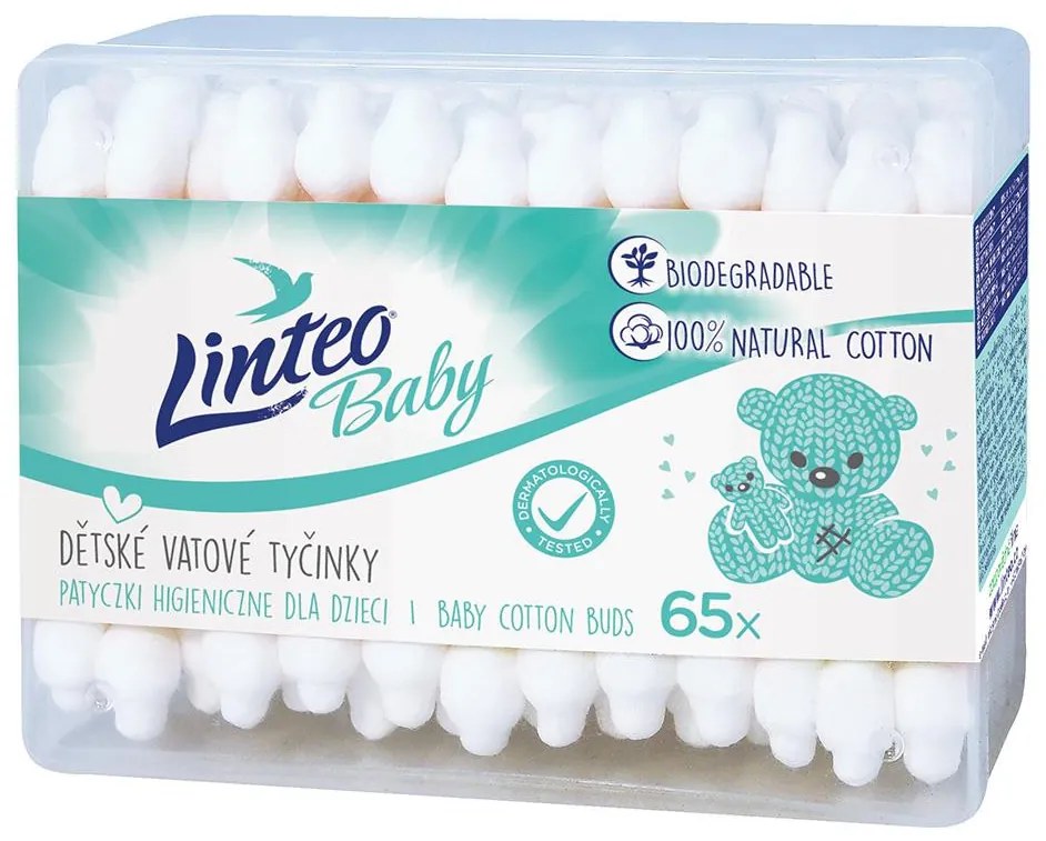 Linteo Papírové vatové tyčinky 100% natural 65 ks v boxu