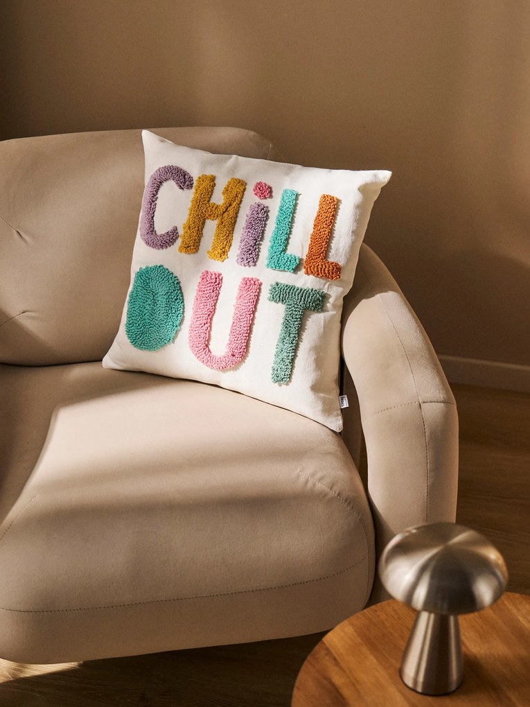 Sinsay - Povlak na polštář s nápisem „Chill Out“ - bílá