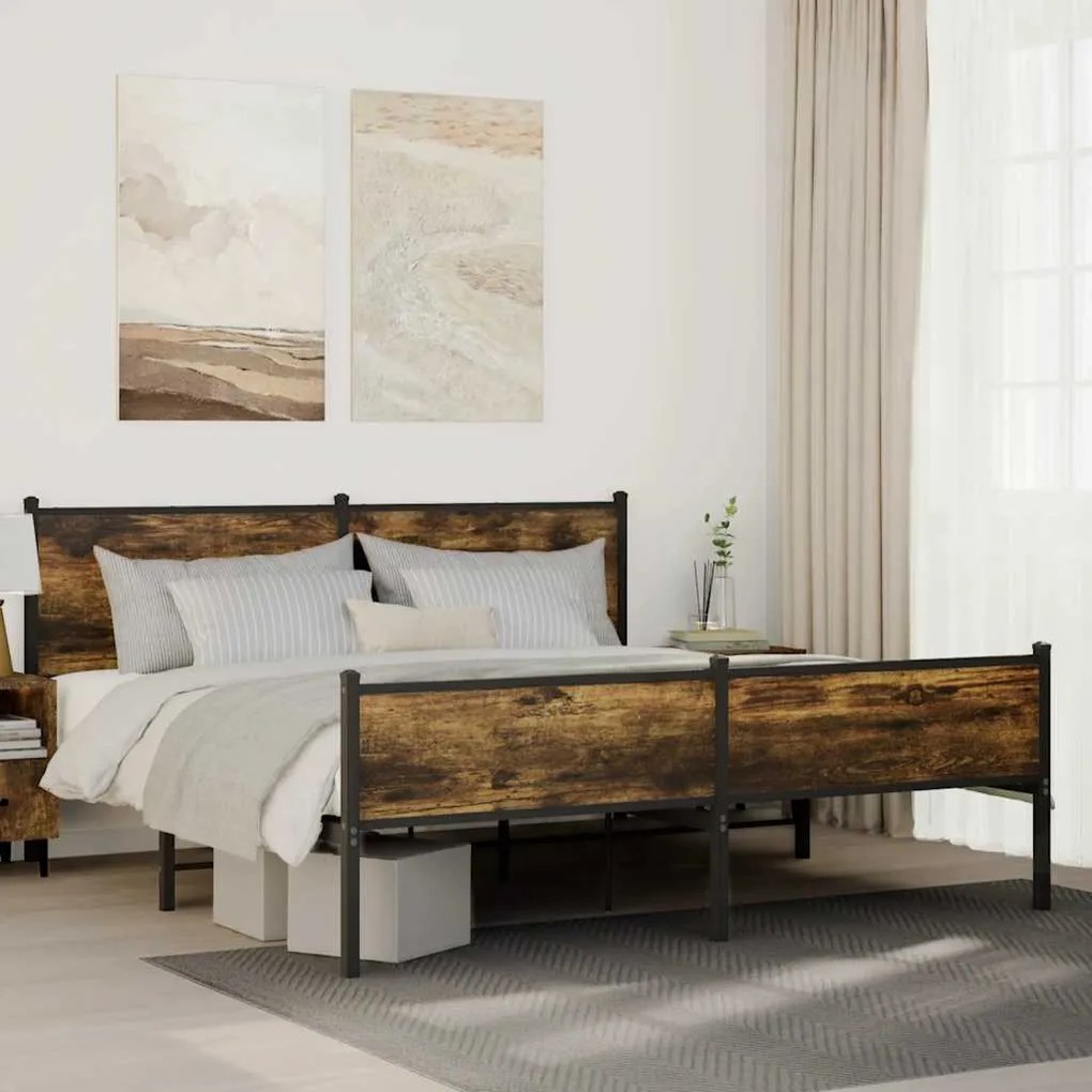 Kovový rám postele bez matrace kouřový dub 183 x 213 cm 3301388