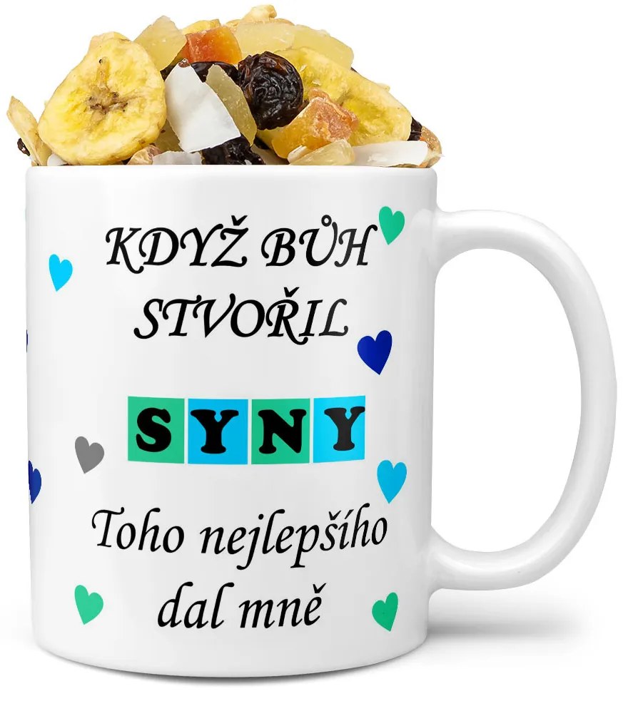 Hrnek Když bůh stvořil syny (Náplň hrníčku: Tropická směs)