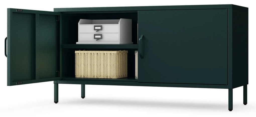 TV skříňka kovová na nožičkách lahvově zelená, 1150x595x400 mm: ROSA Modern