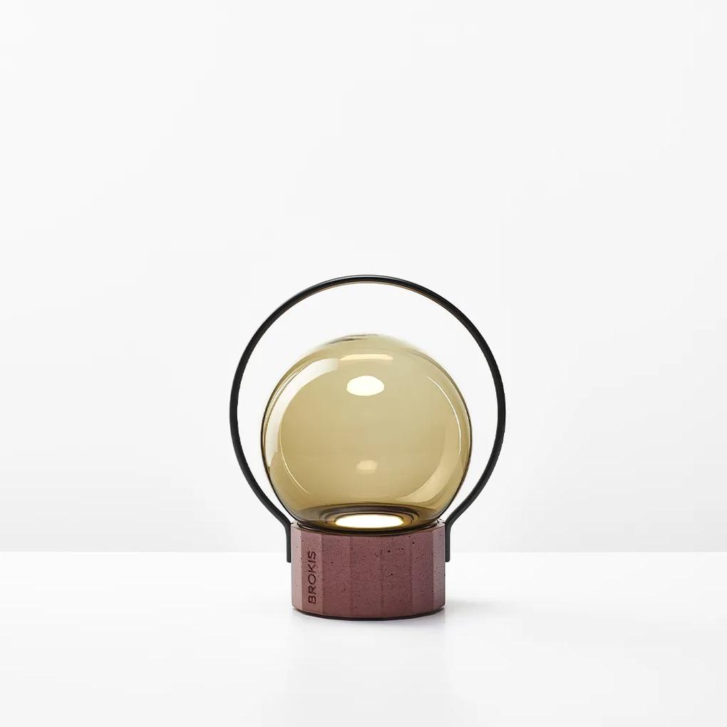 Přenosná betonová lampička Sfera Portable Dekor: Terracotta beton / Černá montura / Hnědé kouřové sklo, Rozměr: ø 206 x 244 mm