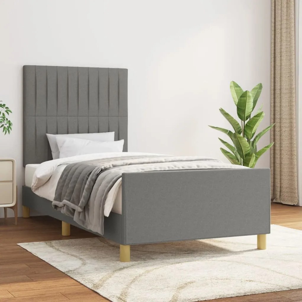 Rám postele bez matrace tmavě šedá 100 x 200 cm textil 3125196