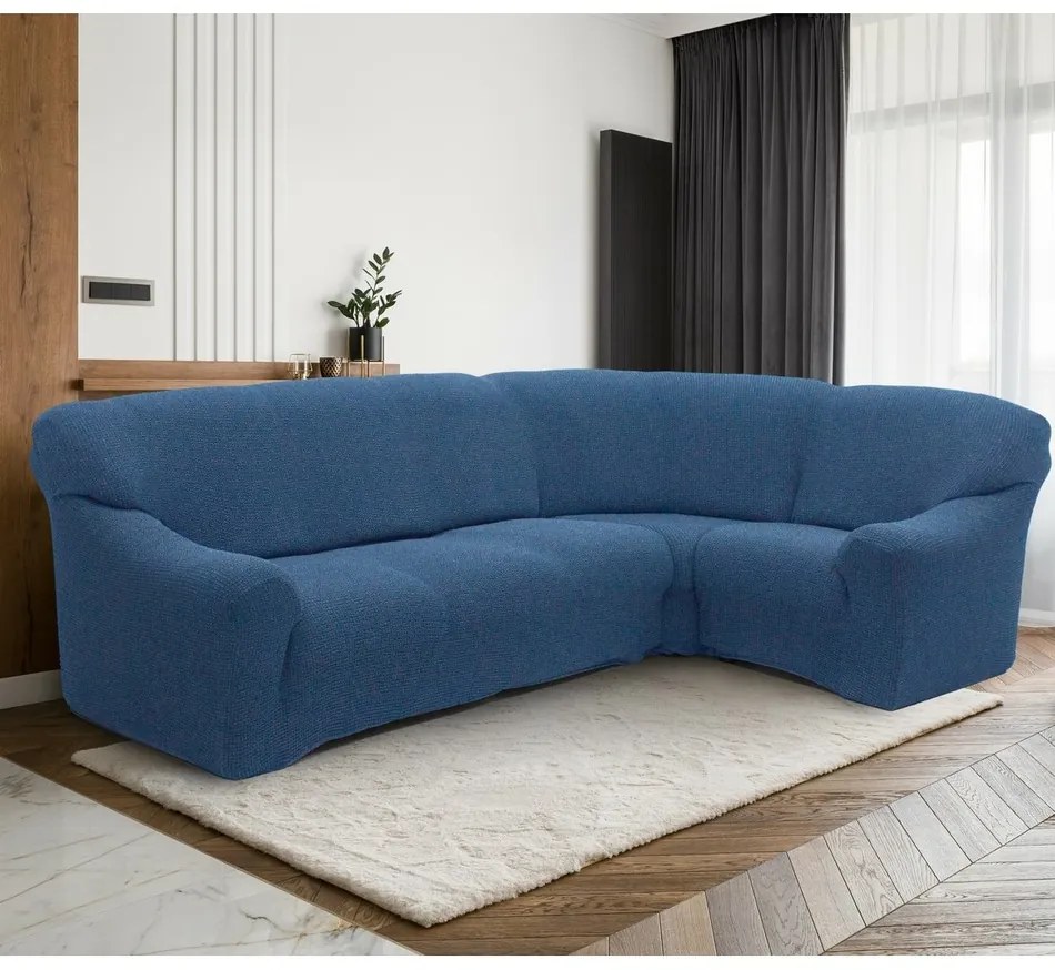 Forbyt Napínací potah na rohovou sedačku Denia modrá, 340 - 540 cm x 60 - 110 cm