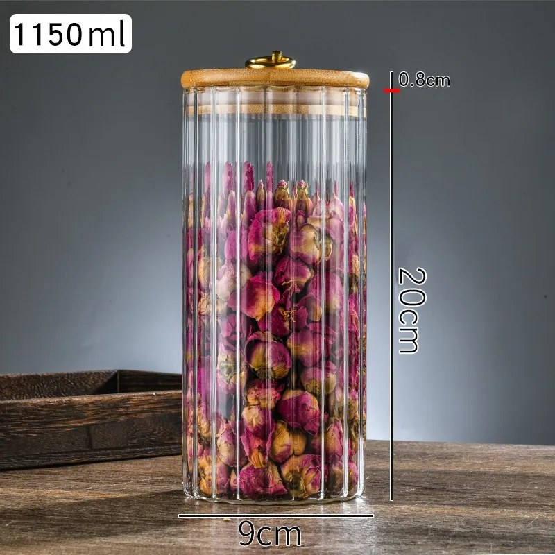 Flamenco Mystique Cukřenka rýhovaná s bambusovým víkem velikost L 1150 ml 1 ks SZK169