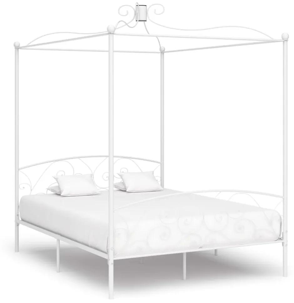 Petromila Rám postele s nebesy bílý kovový 160 x 200 cm