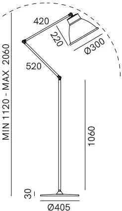Il Fanale Loft, industriální stojací lampa z mosazi a železa, 1x15W E27, výška 112-206cm