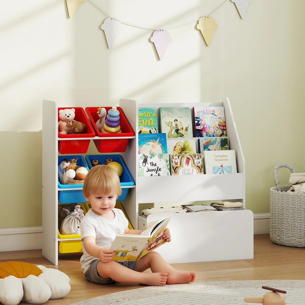 AIYAPLAY úložný nábytek pro děti, úložný box na hračky s 6 vyjímatelnými boxy a velkou pojízdnou krabicí, 100x30x80 cm, vícebarevný