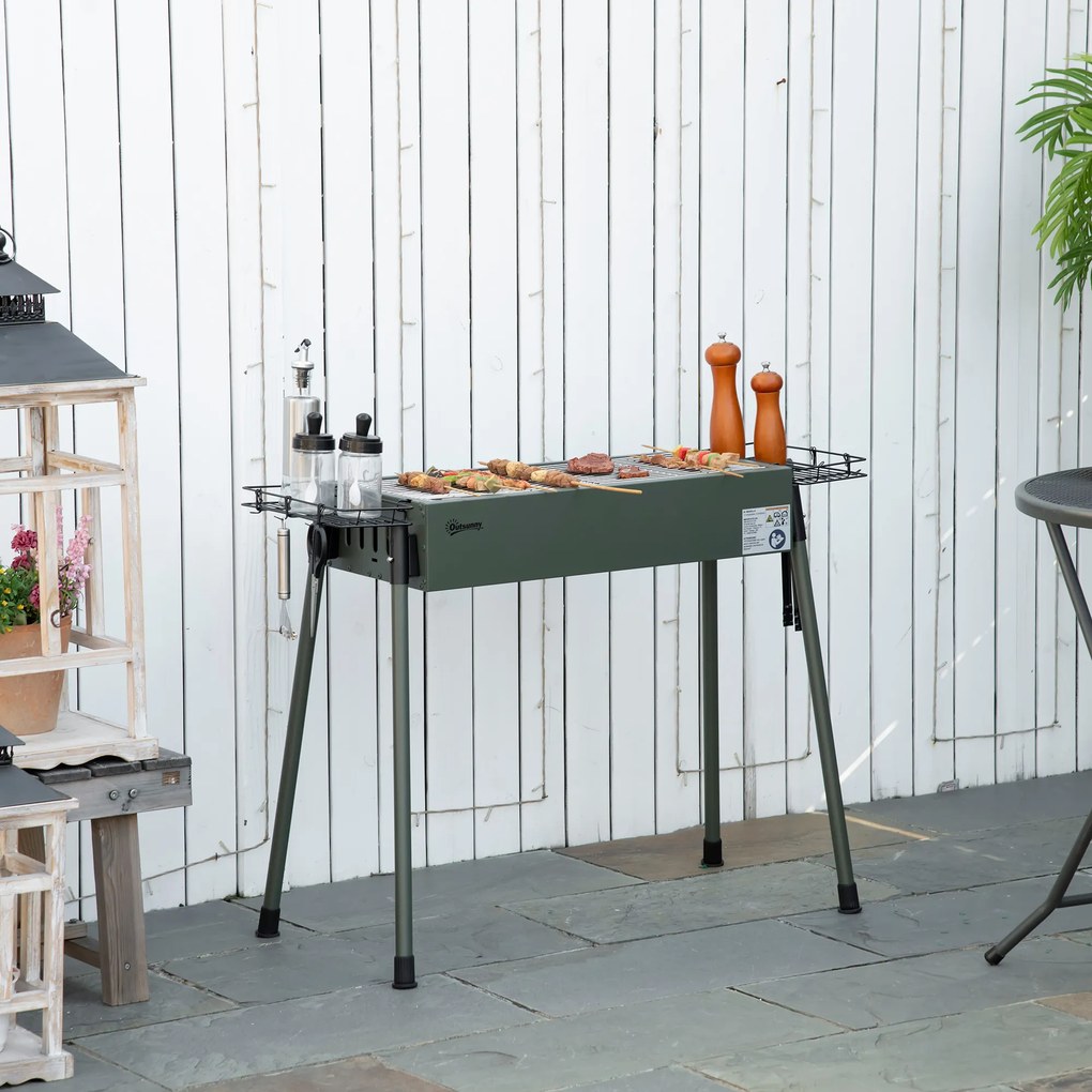 Outsunny Surový Gril z Nerezové Oceli BBQ Kouřák s Grilovací Mřížkou, Zahradní Gril pro BBQ Kempování, Terasu, Zahradu 94 x 39 x 70 cm