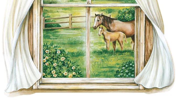 Samolepka Okno a koně