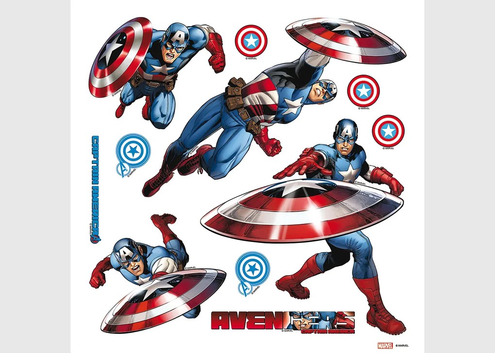 Dětská samolepka na zeď Marvel Kapitán Amerika, Disney | 30 x 30 cm | DDKS 1092