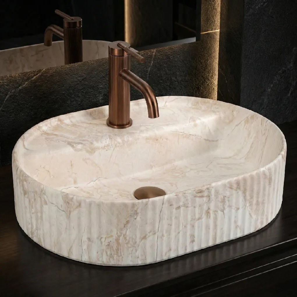 Rea Marcela Saturn, umyvadlo na desku 500×360×135 mm, béžová matná-imitace kamene, REA-U3515