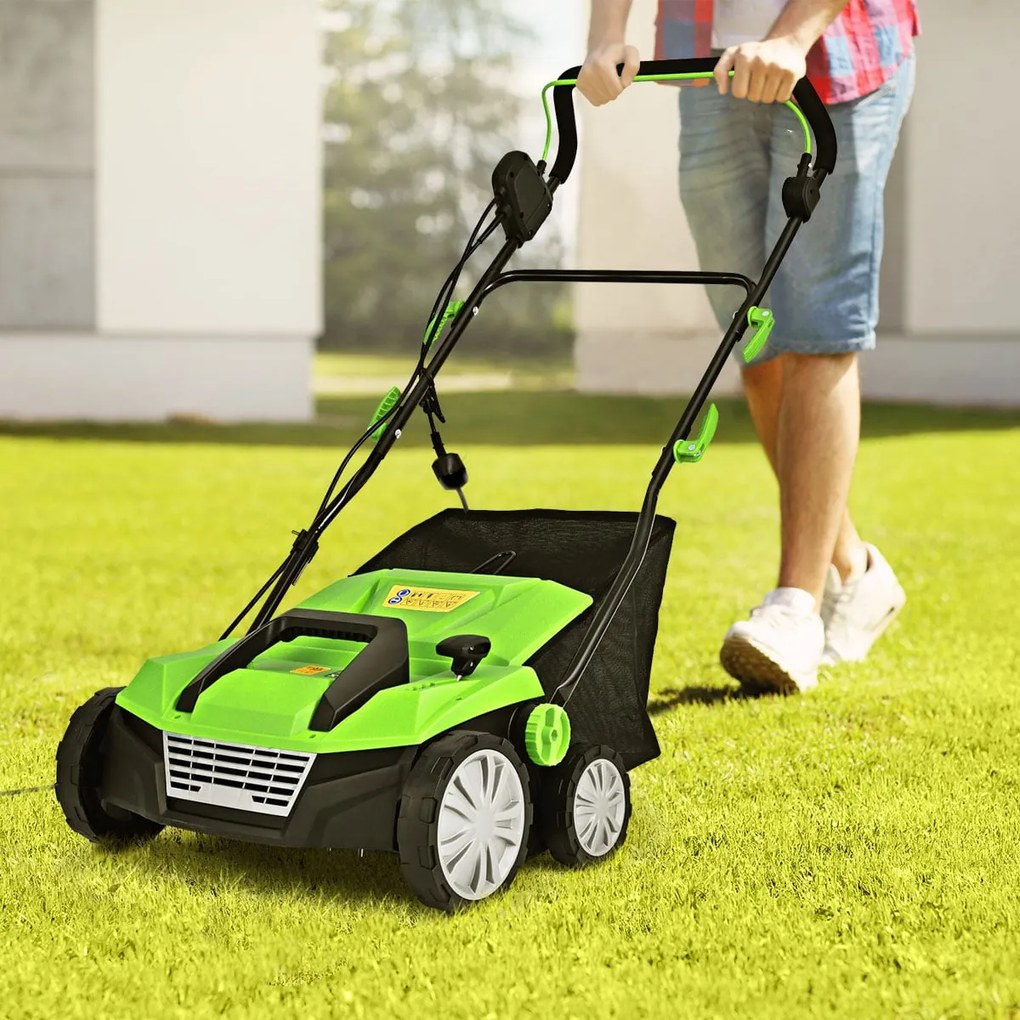 Costway Elektrický vertikutátor provzdušňovač trávníku 1800 W 2 úrovně – zelený