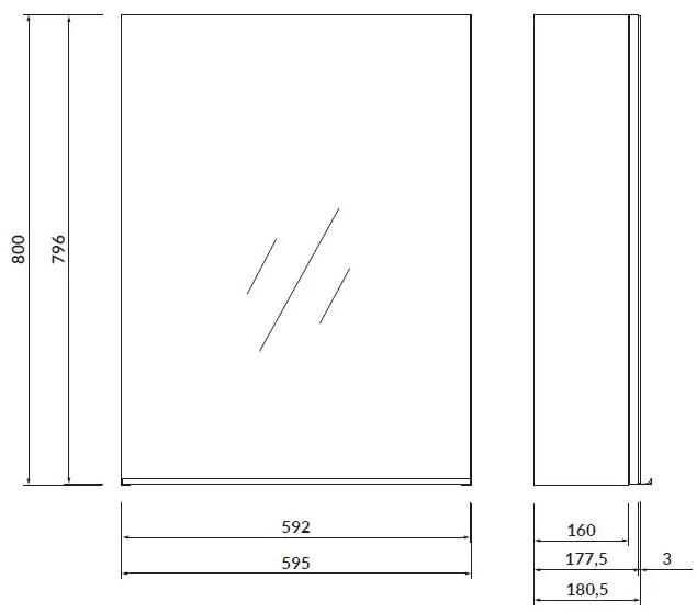 Cersanit - VIRGO zrcadlová závěsná skříňka 60cm, šedá-chrom, S522-015
