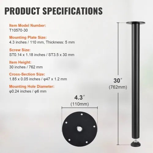 762 MM Nastavitelné nohy stolu, zesílená ocel Nohy kancelářského nábytku Sada