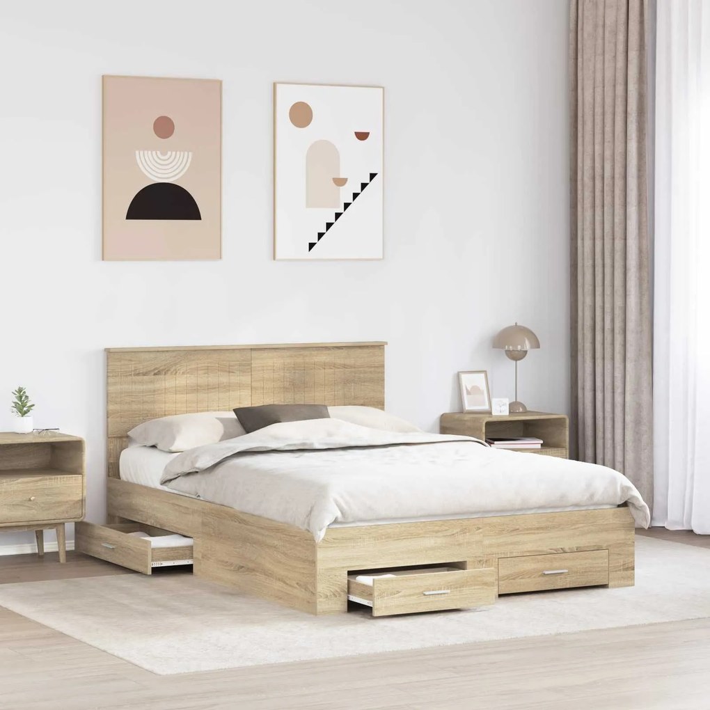 Rám postele s čelo Dub sonoma 140 x 190 cm Kompozitní dřevo 3410897