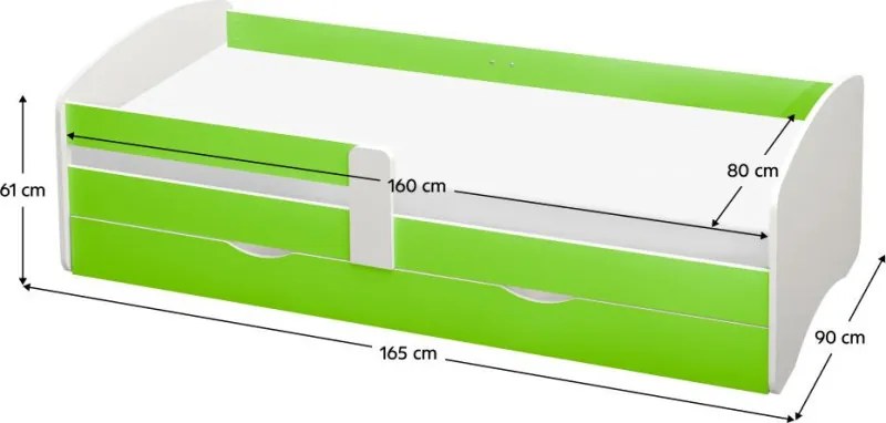 Postel s roštem a úložným prostorem 80x160, bílá/zelená, COCOLINO Kondela 0000395625