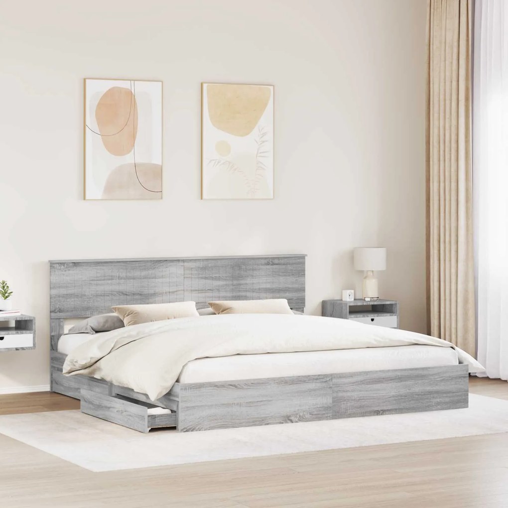 Postel s úložným prostorem se zásuvkou Šedá Sonoma 200 x 200 cm 3410768