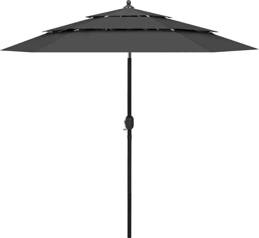 vidaXL 3stupňový slunečník s hliníkovou tyčí 2,5 m [313865] Barva: Černá