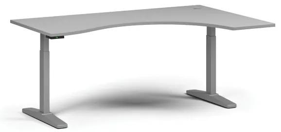 Výškově nastavitelný stůl, elektrický, 675-1325 mm, ergonomický pravý, deska 1800x1200 mm, šedá podnož, šedá