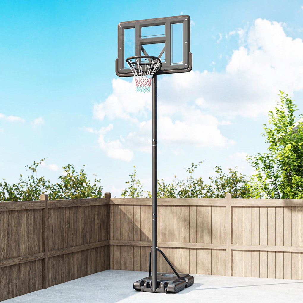 Stojan na basketbal SPORTNOW 2 v 1, výškově nastavitelný basketbalový koš se stojanem 230-305 cm, stojan na basketbalovou desku s kolečky, basketbalo…