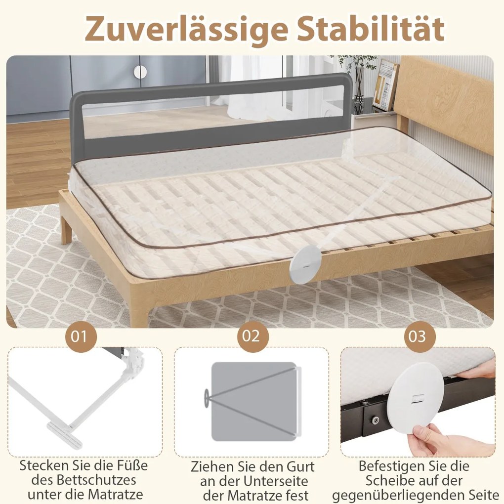 Costway 180 cm dlouhá skládací tyč na postel s bezpečnostními popruhy 180°