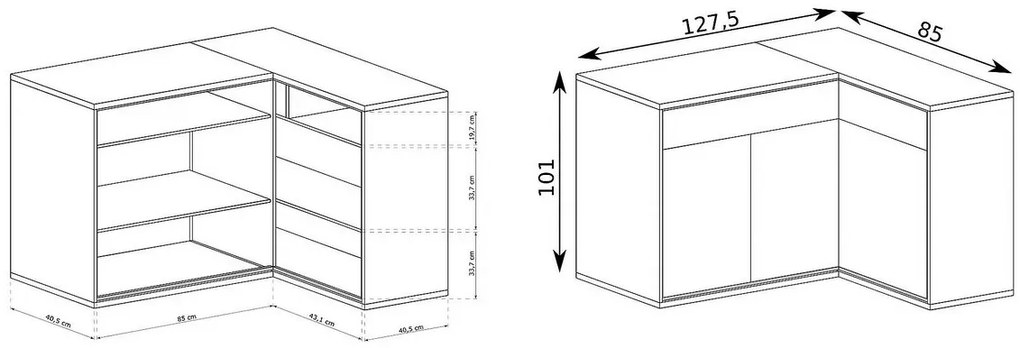 Casarredo - Komfort nábytek Komoda rohová PILETAS M-15 dub hickory levá