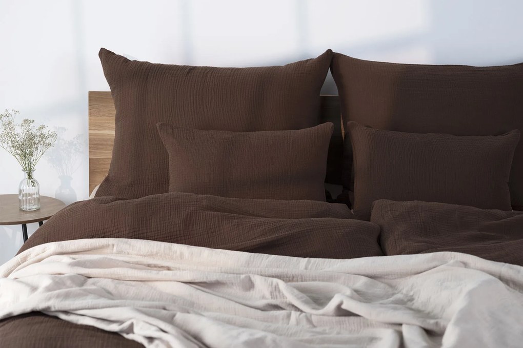 Celoroční mušelínové prodloužené povlečení Chocolate - GOTS Velikost: 140 x 220 + 70 x 90