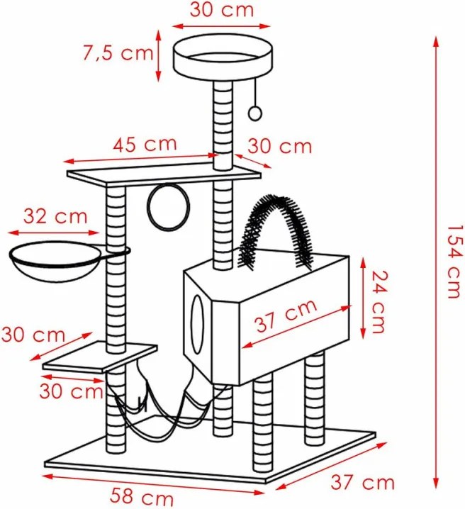 Škrabadlo pro kočky - Domeček Lux 7 pater 154 cm SPRINGOS PA1044