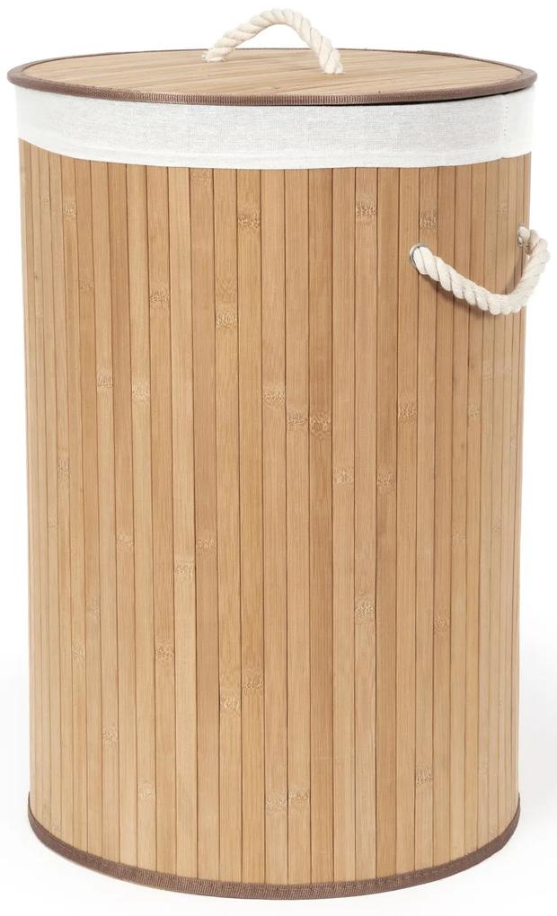 Bambusový koš na prádlo s víkem Compactor Bamboo - kulatý, přírodní, 40 x v.60 cm