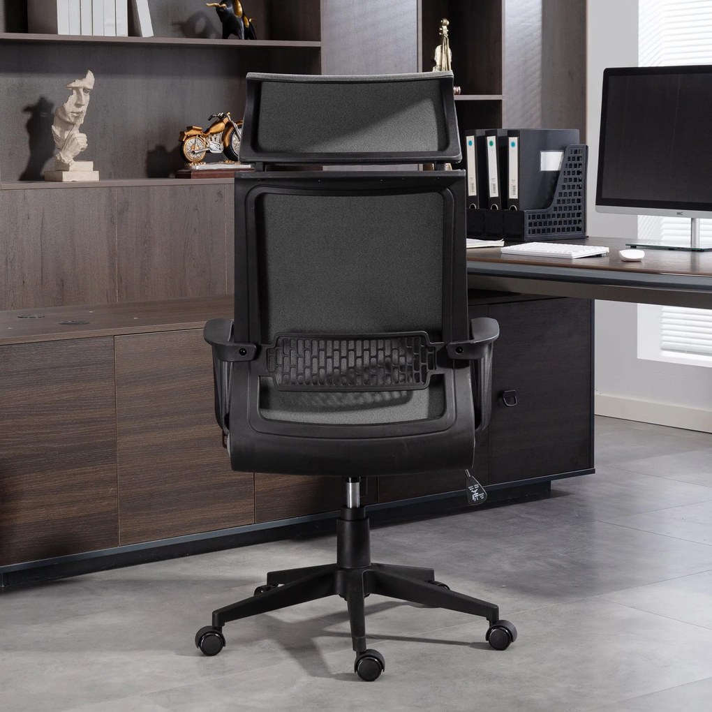 HOMCOM Kancelářská židle, ergonomická stolní židle s opěrkami, opěrkou hlavy, výškově nastavitelná otočná židle s houpací funkcí, počítačová židle s …
