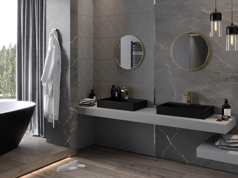 Mexen Loft, kulaté koupelnové zrcadlo 45 cm, barva rámu zlatá lesklá, 9850-045-045-000-50