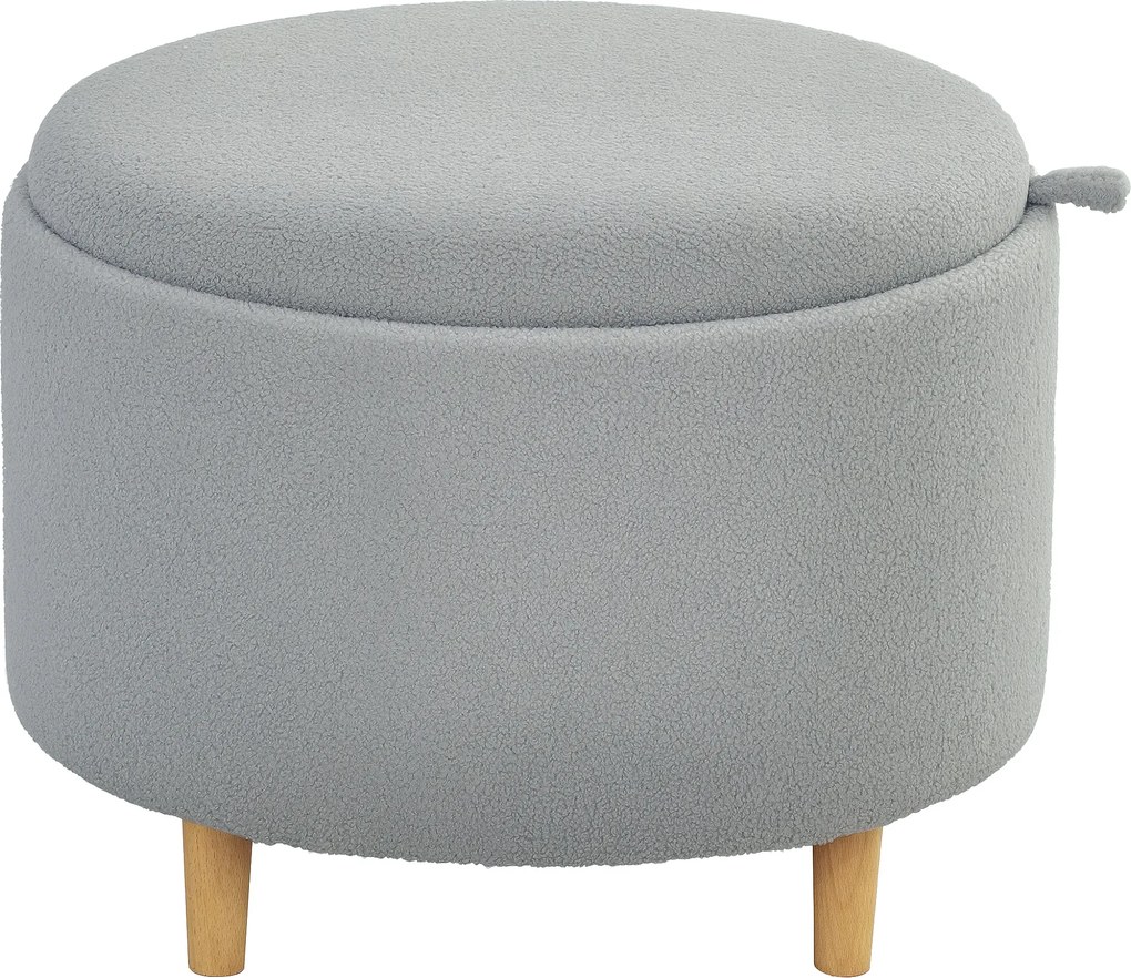 HOMCOM Úložný taburet s úložným prostorem, kulatý potahovaný taburet s sklápěcím víkem, dřevěné nohy, moderní design, do obývacího pokoje, ložnice, š…