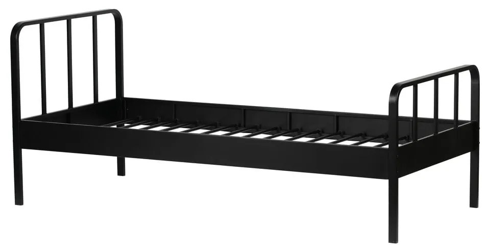 Černá kovová jednolůžková postel s roštem 90x200 cm Mees – WOOOD