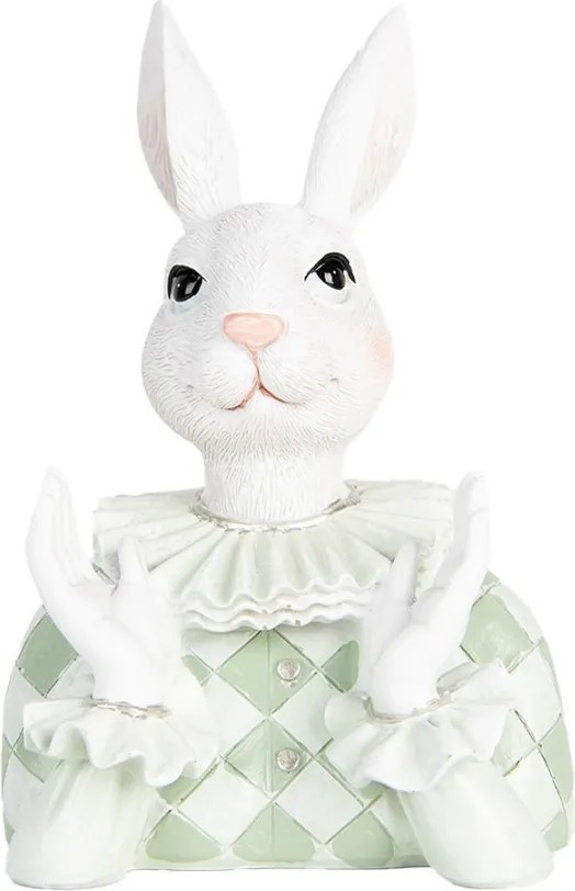 Dekorace busta bílý králík v zeleném obleku - 11*10*16 cm